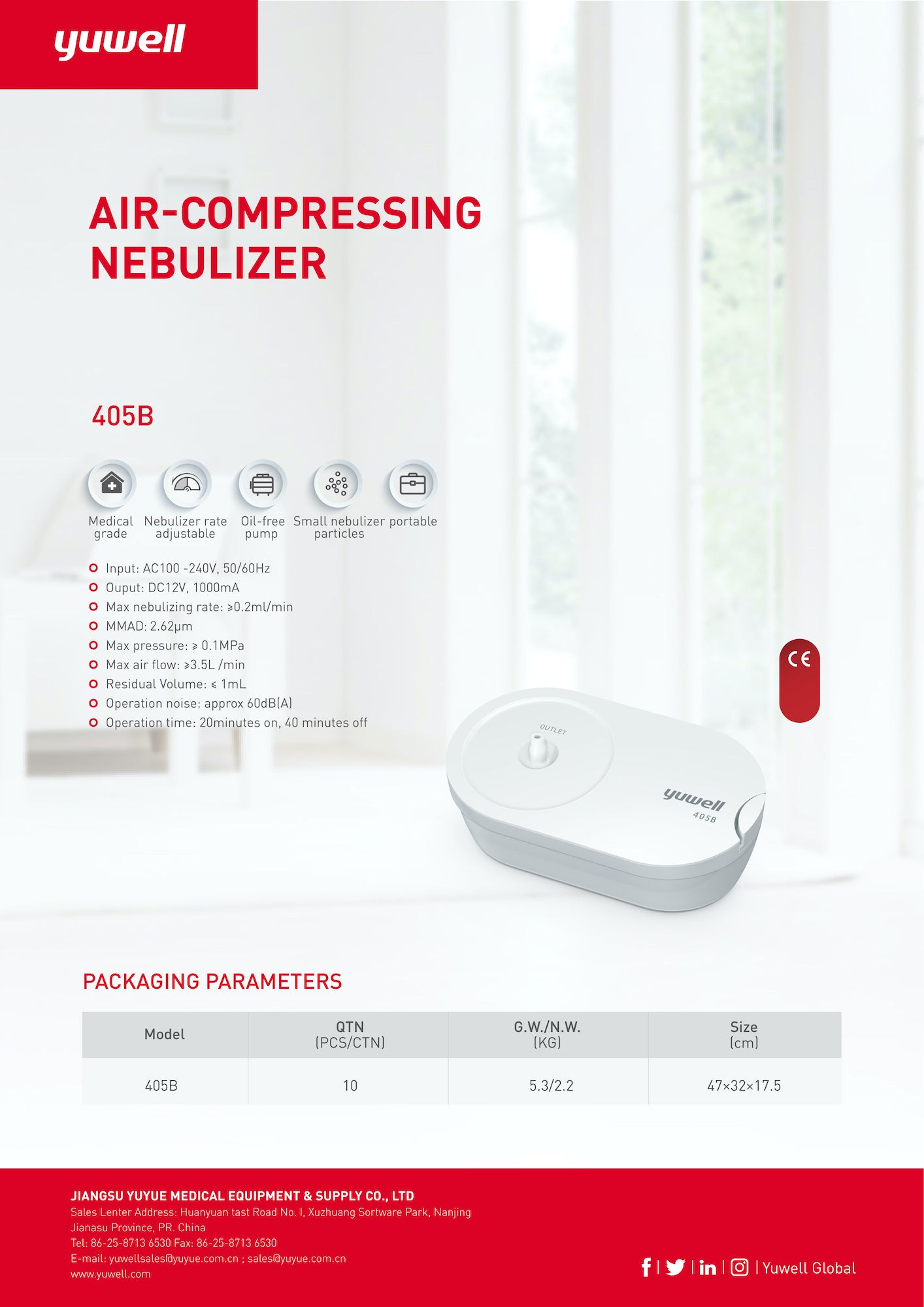 YUWELL 405B kompaktní tichý inhalátor kompresorový – Nacupco